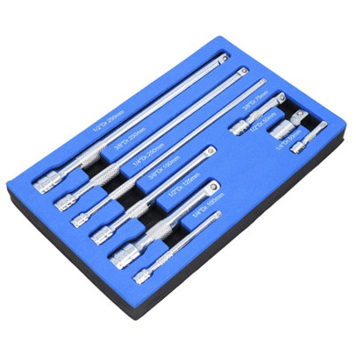 9pc Mixed Drive Straight Socket Extension Set 1/4" 3/8" and 1/2" Drive ...