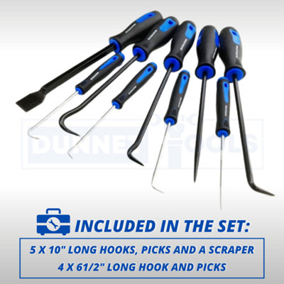 9pc Pick and Hook Set Gasket Scraper Hose Removal Pry Pullers Garage Tool Set