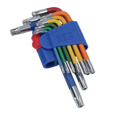9pc Short Star Torx Tamper Proof Torx Keys Multicoloured with Holder ...