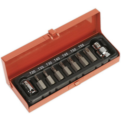 9pc TRX Star Bit Set & Socket Holders - 3/8" & 1/2" Square Drive Quick ...