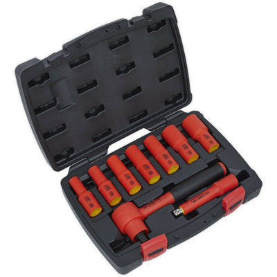 9pc VDE Insulated Socket & Ratchet Handle Set - 3/8" Square Drive 6 ...
