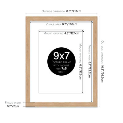 9x7" Oak Frame With Mount for 7x5" Pictures 20mm Thin Edge Portrait and ...