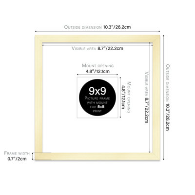 9x9" Gold Picture Frame - 9x9" Square Frame with 5x5" Mount for 9x9 ...