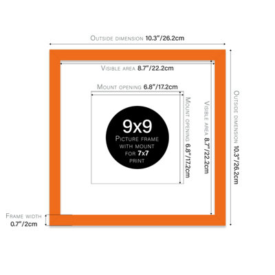9x9" Orange Picture Frame - 9x9" Square Frame with 7x7" Mount for 9x9 ...