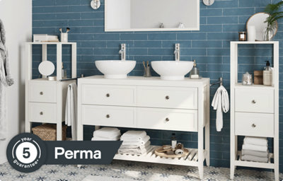 Perma Satin White bathroom range at B&Q