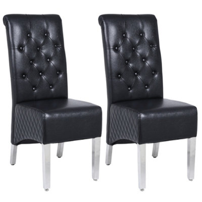 A PAIR BLACK LEATHER AIRE HIGH TUFFTED KNOCKER & STUD HIGH BACK DINING ...