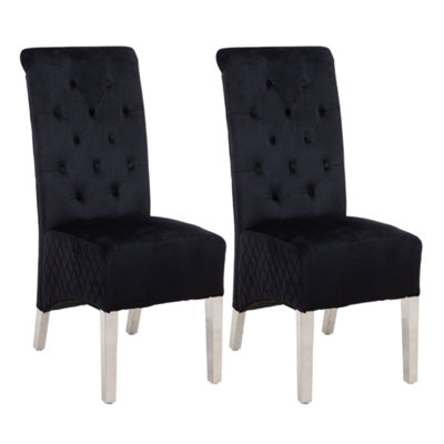 A PAIR BLACK VELET HIGH TUFFTED LION KNOCKER BACK DINING CHAIRS WITH ...