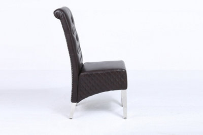 A Pair Brown Leather Aire High Tuffted Knocker & Stud High Back Dining ...