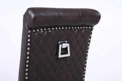 A Pair Brown Leather Aire High Tuffted Knocker & Stud High Back Dining ...