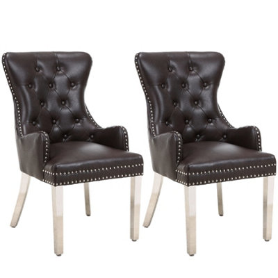 A Pair Brown Leather Aire Tuffted Metal Knocker & Stud Back Dining ...