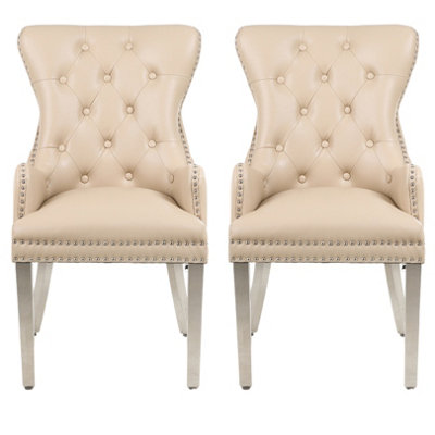 A Pair Cream Leather Aire Tuffted Metal Knocker & Studs Back Dining ...