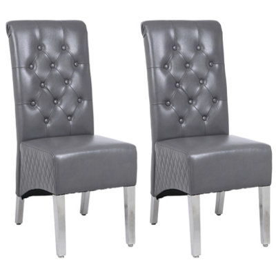 A Pair Grey Leather Aire Sara High Tuffted Metal Knocker Back Dining ...
