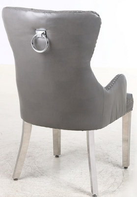 A Pair Grey Leather Aire Tuffted Metal Knocker& Studs Back Dining ...