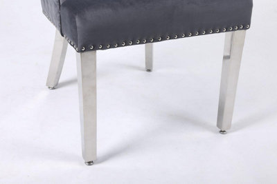 A Pair Grey Velet Nicole Back Tuffted Lion Knocker Back Dining Chairs ...