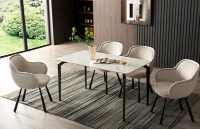 A pair of Claudia Art Deco Creamy Dining Chairs-Ding Duo | DIY at B&Q