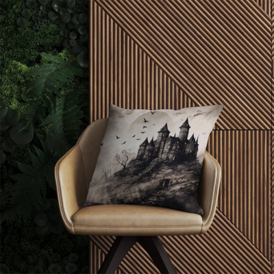 A Realistic Ink Drawing Of A Haunted Castle Outdoor Cushion 60cm x 60cm