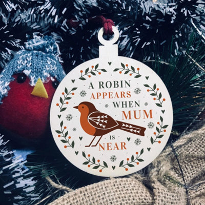 A Robin Appears Memorial Bauble Wooden Tree Decoration Mum Memorial ...