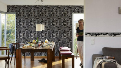 A.S. Creation Brick Elements Non-Woven Wallpaper Grey Black Wallpaper 914224