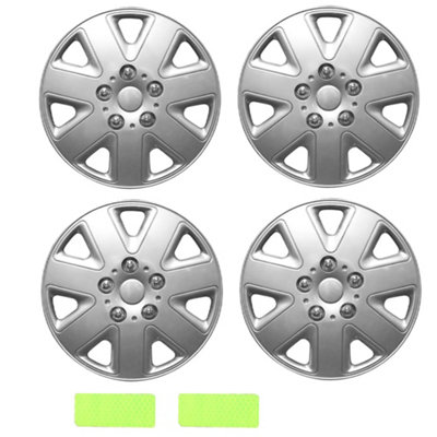 A SET OF 4 X 14-INCH ALLOY WHEEL COVERS, HUB CAP AND TIRE CAP IN SILVER