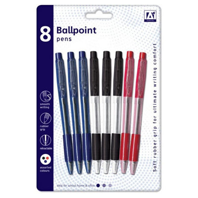 A Star Ballpoint Pens With Grips (Pack Of 8) Blue/Black/Red (One Size)