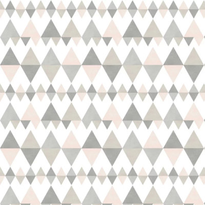 A Street Folklore Soft Pink & Grey Triangles Wallpaper FD25128