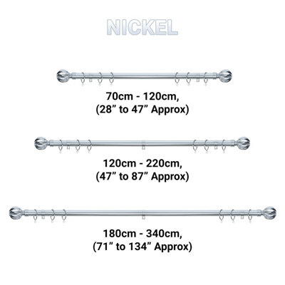 A.Unique Home Geo Ball Metal Extendable Curtain Pole With Rings and Fittings (25/28mm) - Nickel ...
