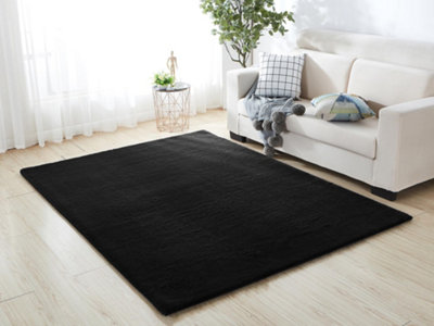 A.Unique Home Luxurious Faux Fur Rabbit Rug - Black, 60cm x 110cm
