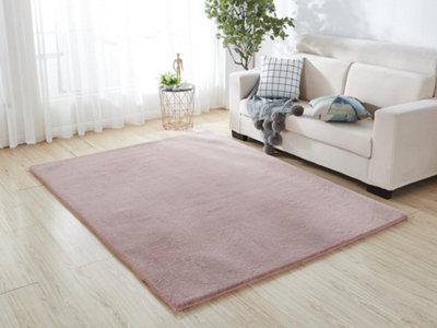 A.Unique Home Luxurious Faux Fur Rabbit Rug - Blush Pink - 100cm x 150cm