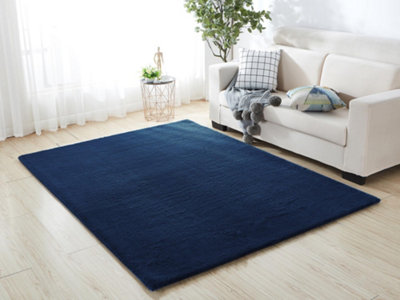 A.Unique Home Luxurious Faux Fur Rabbit Rug - Navy, 160cm x 200cm