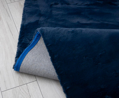 A.Unique Home Luxurious Faux Fur Rabbit Rug - Navy, 160cm x 200cm