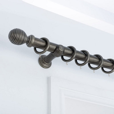 A.Unique Home Ribbed Wooden Curtain Pole with Rings and Fittings - 35mm ...