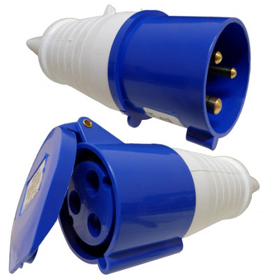 A1electrics 32A 3 Pin 230v Blue Plug and Coupler Socket IP44 CEE