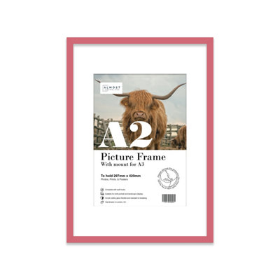 A2 Pink Picture Frame With Mount for A3 (29.7 x 42cm - 11.7 x 16.5in ...