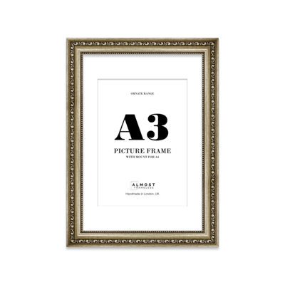 A3 Champaign Ornate Picture Frame (42 x 29.7cm) With Mount for A4 ...