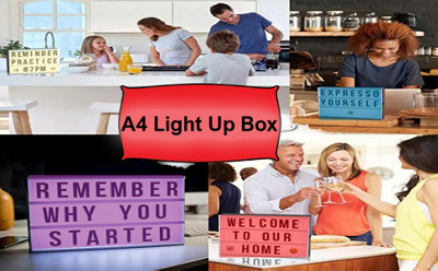 A4 Colour Changing Cinematic Light Up Box Led Sign 90 Letters Numbers ...