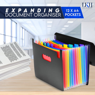 A4 Expanding File Folder 12 Pockets Durable Document Storage Organizer ...