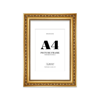 A4 Gold Ornate Picture Frame (29.7 x 21cm) With Mount for A5 Poster ...
