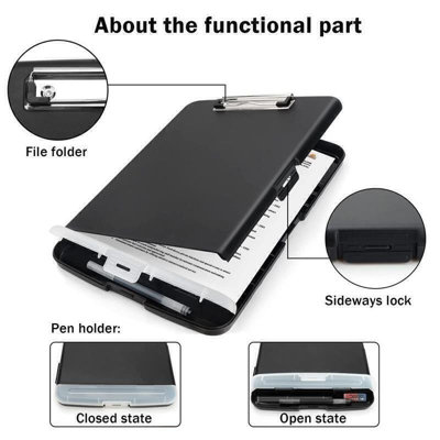 A4 Plastic Clipboard with Storage Case and Pen Holder