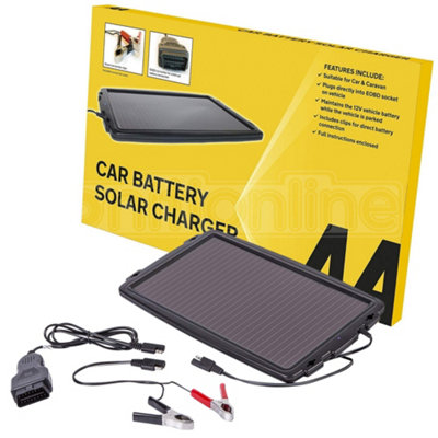 AA 12V Solar Powered Panel Car Caravan Battery EOBD Trickle Charger ...