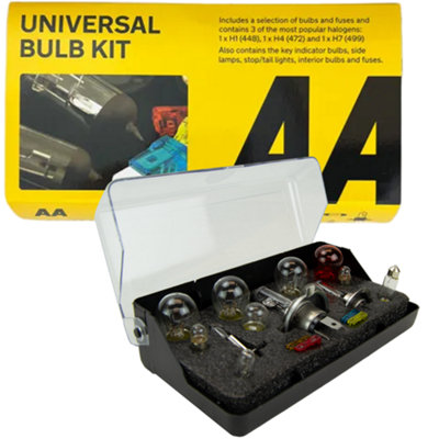 AA Universal 17 Piece Car Essentials Emergency Bulb Fuse Spare H1 H4 H7 Kit