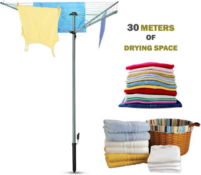 AAMEN 3 Arm Rotary Clothes Airer, 30M PVC Coated Rotary Washing Line Airer
