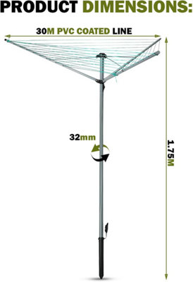 AAMEN 3 Arm Rotary Clothes Airer, 30M PVC Coated Rotary Washing Line Airer