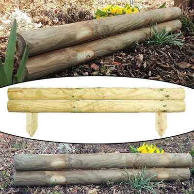 AAMEN 6 x 14cm Horizontal Fixed Wooden Log Roll Panel Lawn Edging