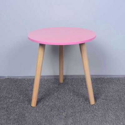 AAMEN Coffee Table Pink Modern Round Table with Three Solid Wooden Legs