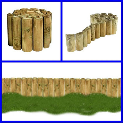 AAMEN Pack of 4 , 1.8m Long Garden Edging Border Wood Log Roll Edging ...