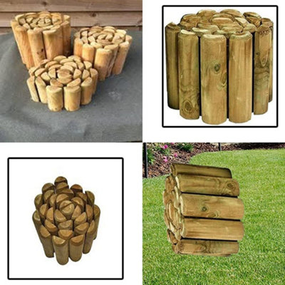 AAMEN Pack of 4 , 1.8m Long Garden Edging Border Wood Log Roll Edging ...
