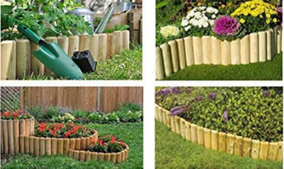 AAMEN Pack of 4 , 1.8m Long Garden Edging Border Wood Log Roll Edging ...