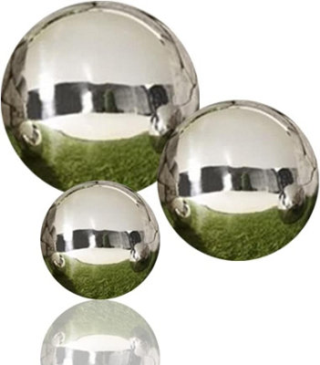 AAMEN Set Of 3 Gazing Balls Stainless Steel Garden Ornament Decorative ...