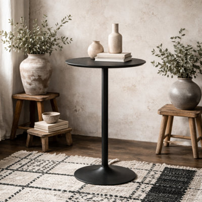 Aars Tall Black Marble-Effect Round Bar Table with Trumpet Base