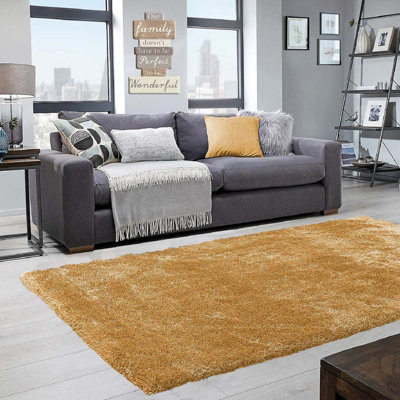 Abaseen 120x170cm Gold Cosy Shaggy Rug, Rectangular Extra Soft Touch 5cm Heavy Thick Pile ...